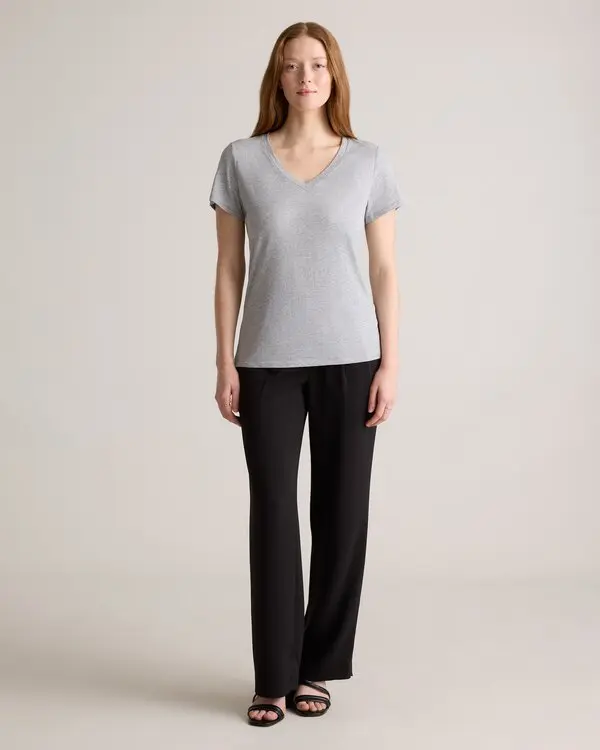 Quince Cotton Modal V-neck T-shirt - Heather Grey
