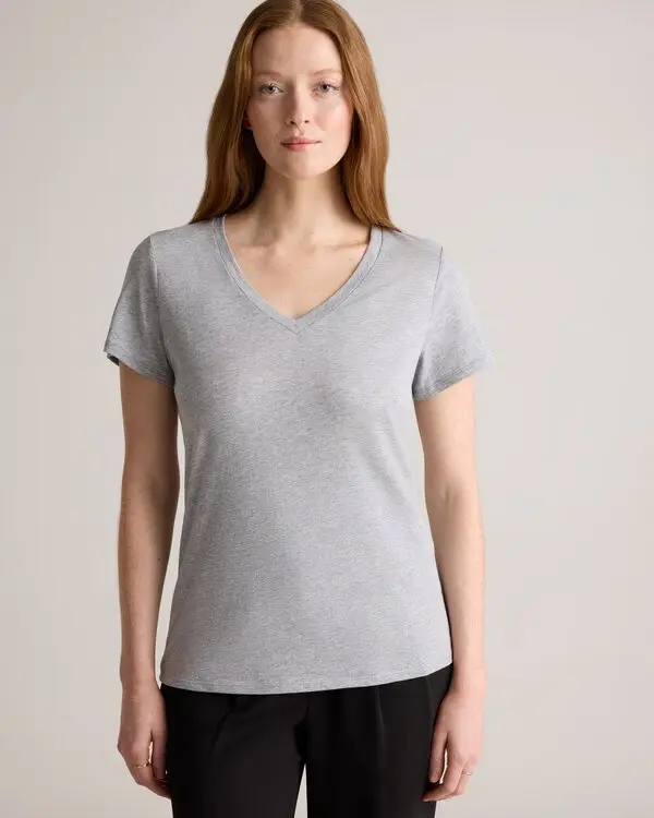 Quince Cotton Modal V-neck T-shirt - Heather Grey