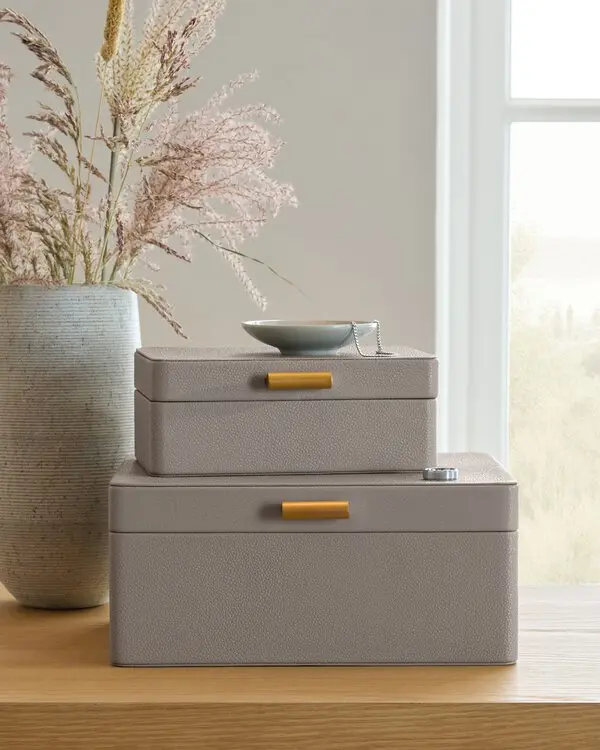 Quince Shagreen Leather Decorative Boxes - Grey