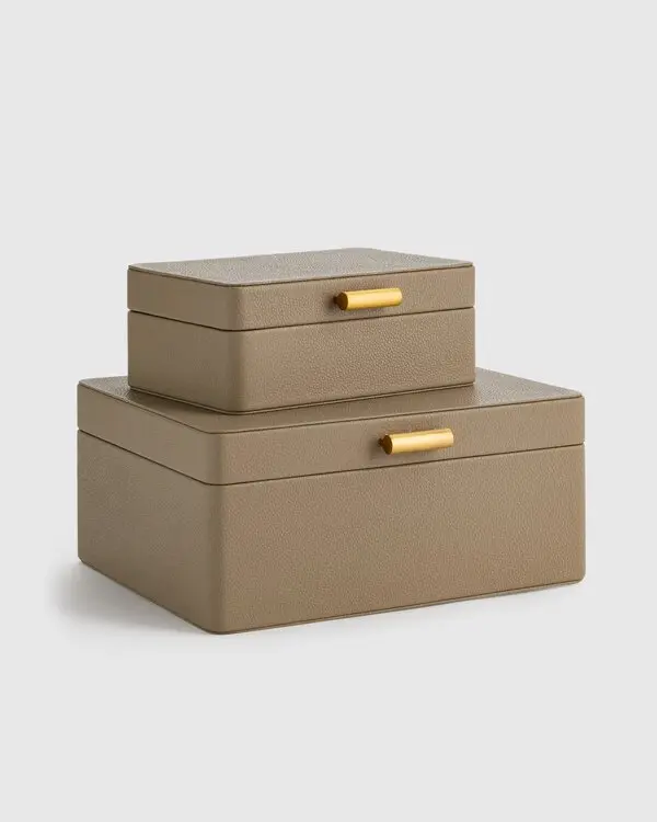 Quince Shagreen Leather Decorative Boxes - Taupe