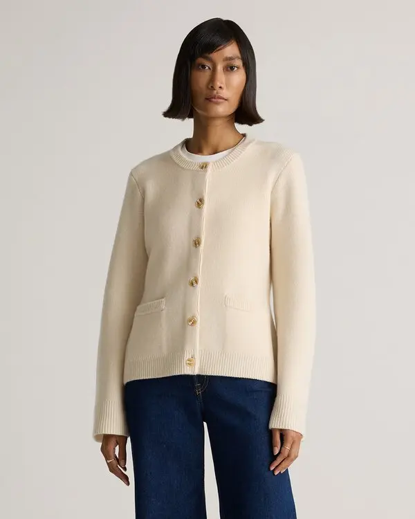 Quince Mongolian Cashmere Structured Cardigan Sweater - Ivory