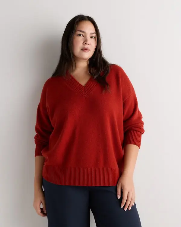 Quince Mongolian Cashmere V-neck Sweater - Dune Red