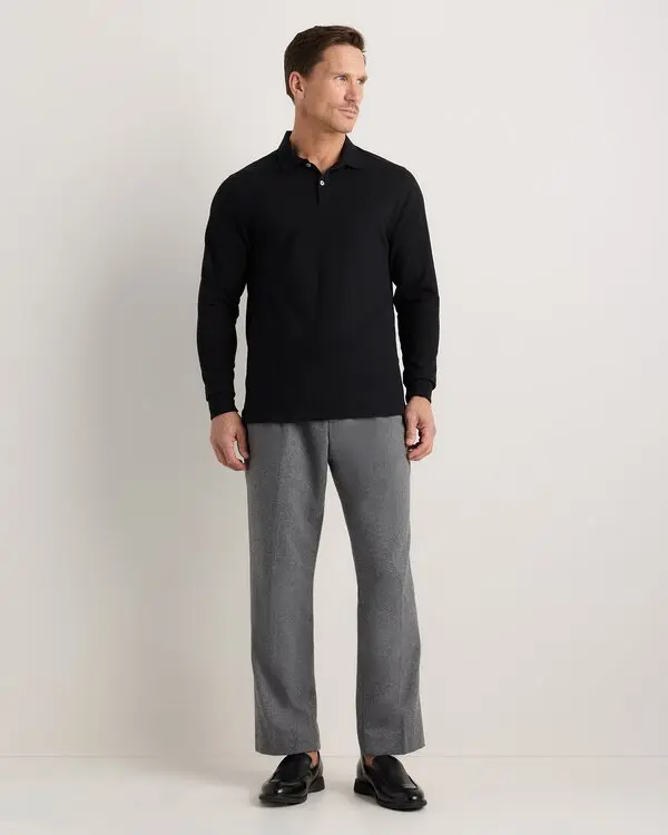 Quince Long Sleeve Pique Polo - Black