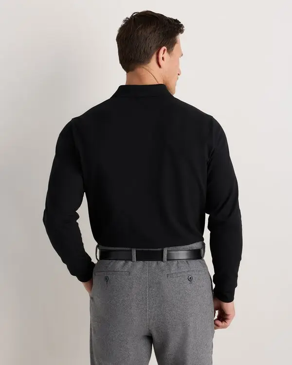 Quince Long Sleeve Pique Polo - Black