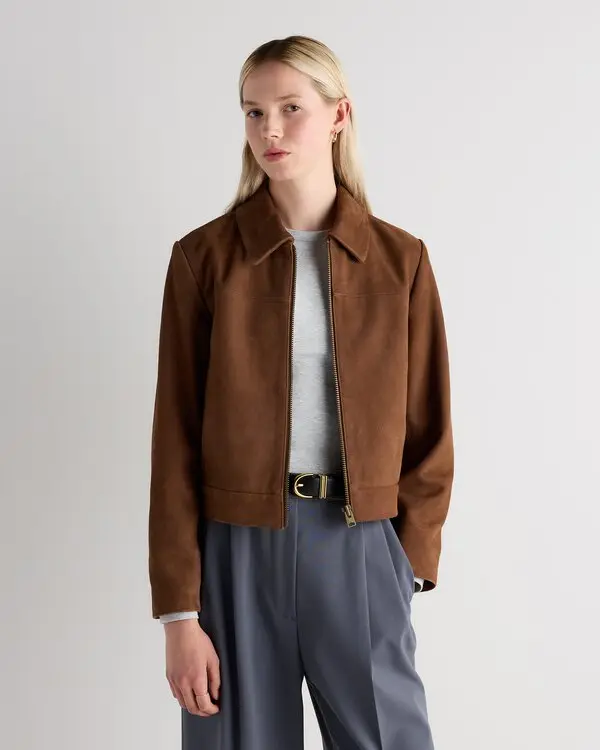 Quince Suede Cropped Zip-front Jacket - Java Brown