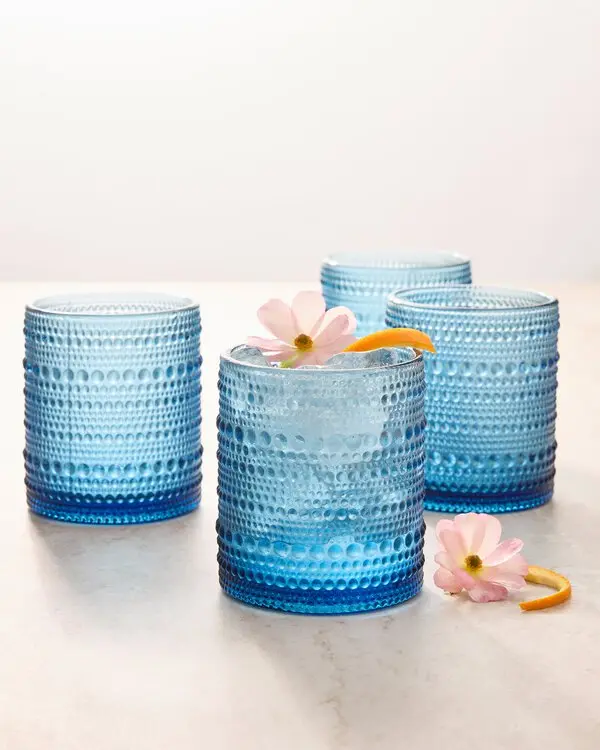 Quince Fortessa Jupiter Short Glass Tumbler, Set Of 6 - Cornflower Blue