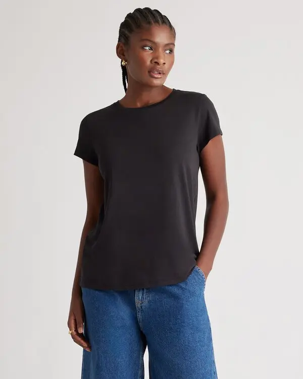 Quince Cotton Modal Crewneck Swing T-shirt - Black