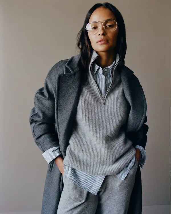 Quince Mongolian Cashmere Fisherman Quarter Zip Sweater - Heather Grey