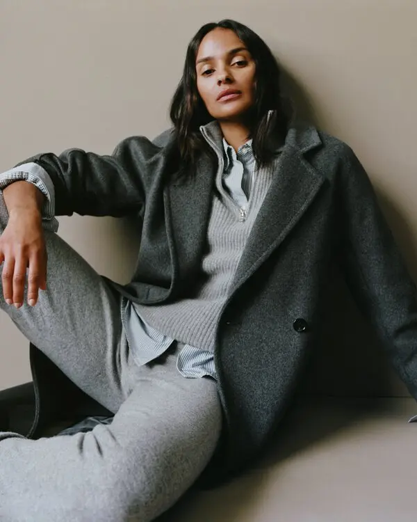 Quince Mongolian Cashmere Fisherman Quarter Zip Sweater - Heather Grey
