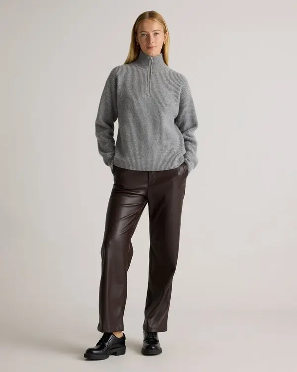 Quince Mongolian Cashmere Fisherman Quarter Zip Sweater - Heather Grey