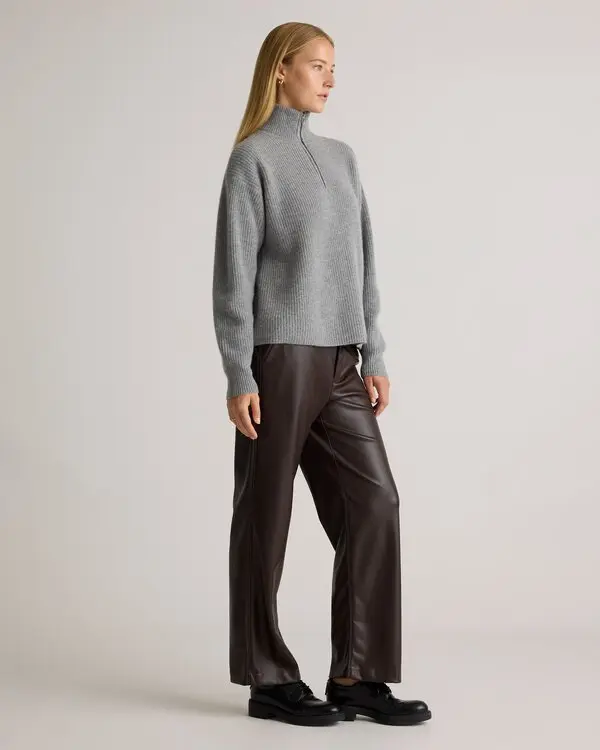 Quince Mongolian Cashmere Fisherman Quarter Zip Sweater - Heather Grey