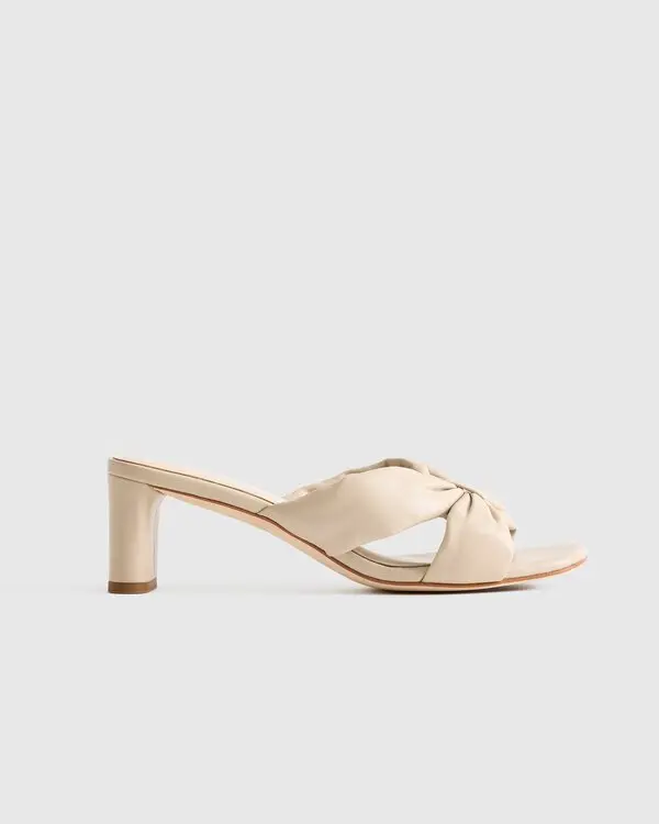 Quince Italian Leather Twist Mid Heel Mule - Almond