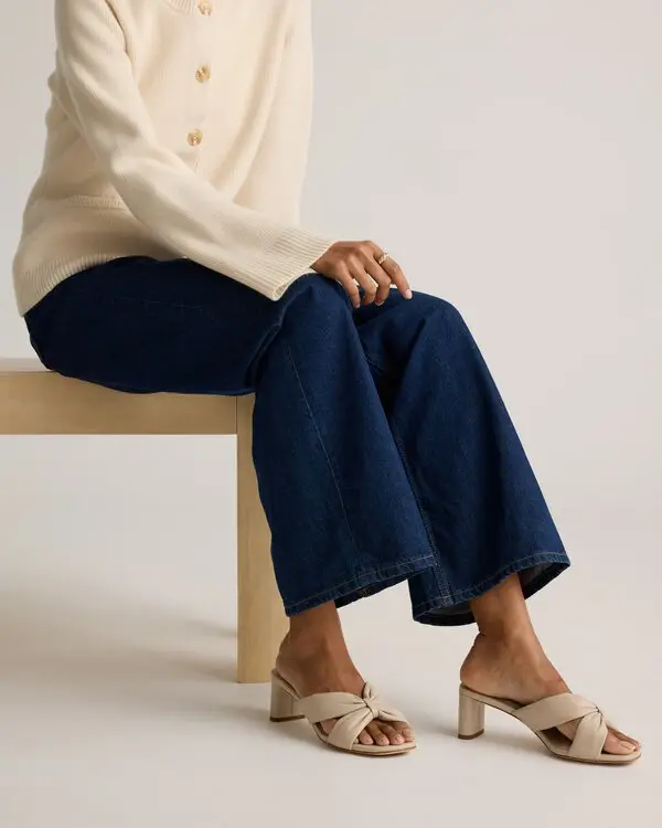 Quince Italian Leather Twist Mid Heel Mule - Almond