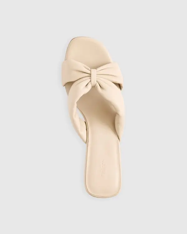 Quince Italian Leather Twist Mid Heel Mule - Almond