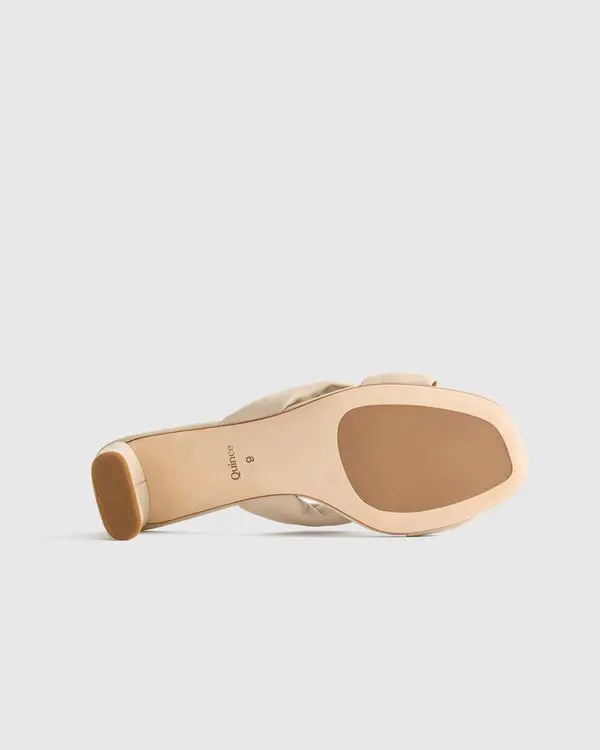 Quince Italian Leather Twist Mid Heel Mule - Almond