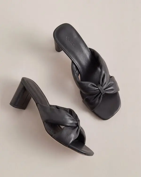 Quince Italian Leather Twist Mid Heel Mule - Black