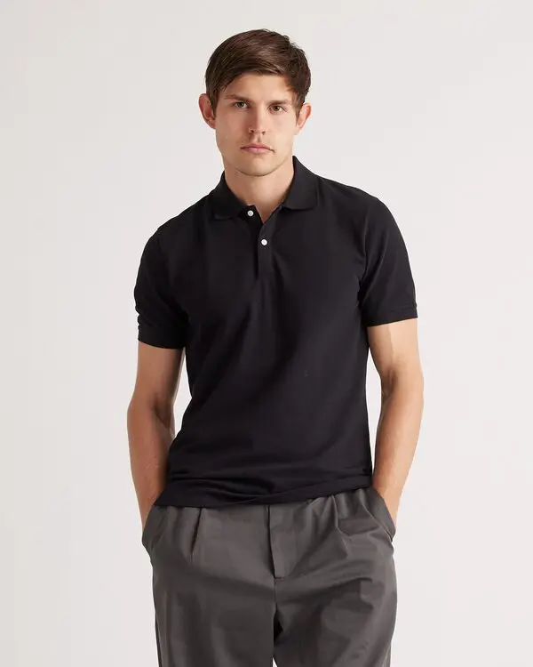 Quince Organic Stretch Luxe Pique Polo Shirt - Black