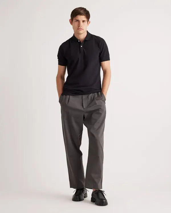 Quince Organic Stretch Luxe Pique Polo Shirt - Black