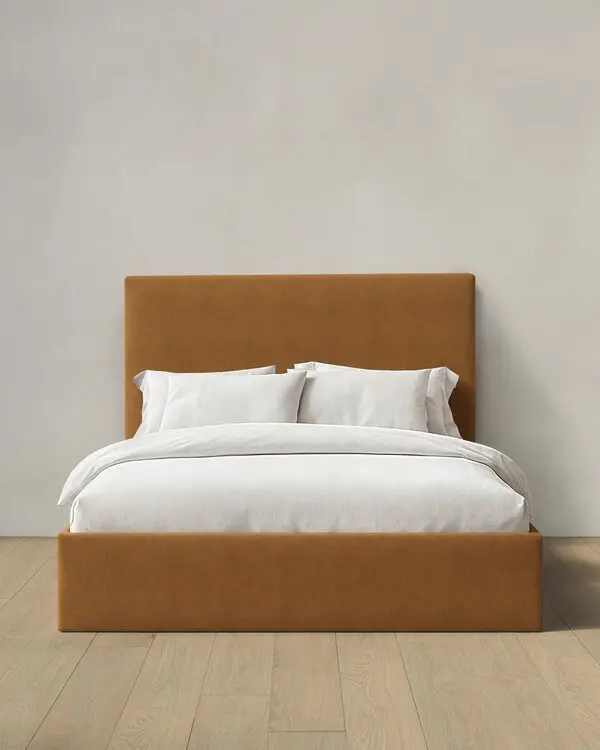 Quince Square Bed In Performance Linen - Deep Amber