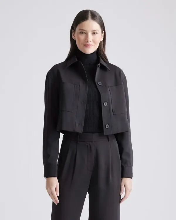 Quince Stretch Crepe Cropped Jacket - Black