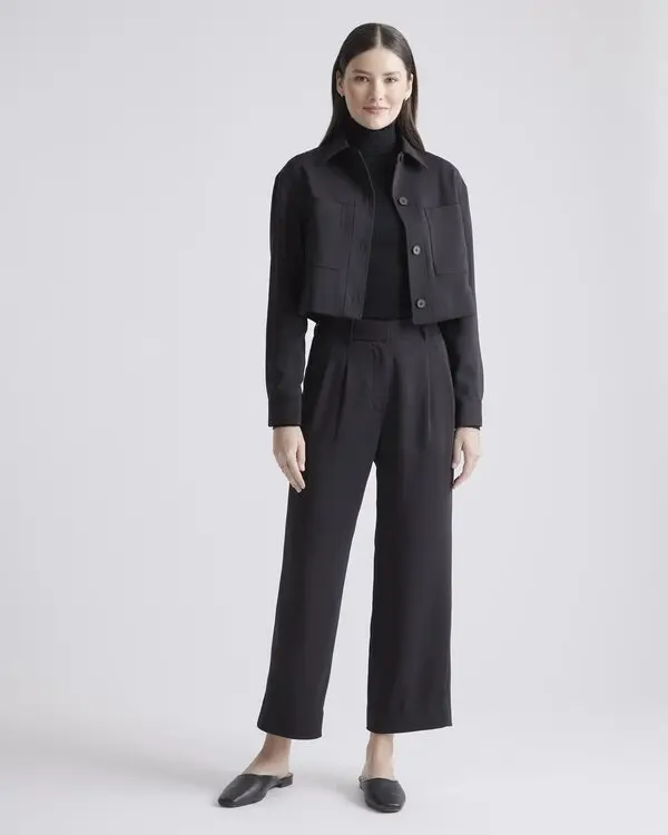 Quince Stretch Crepe Cropped Jacket - Black