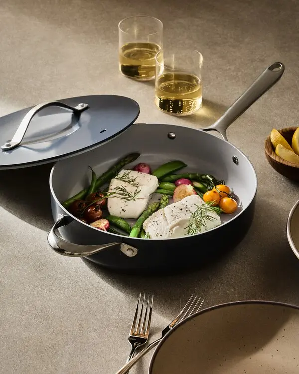 Quince Ceramic Nonstick Saute Pan With Lid - Navy