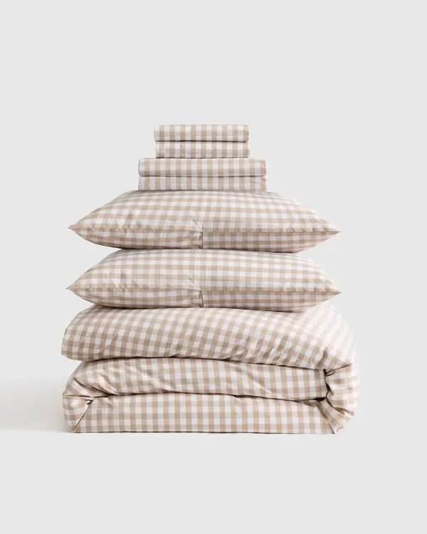 Quince Organic Crisp Percale Deluxe Bedding Bundle - Cafe Gingham
