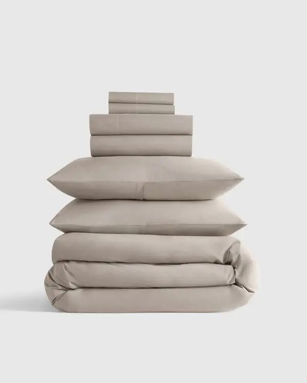 Quince Organic Crisp Percale Deluxe Bedding Bundle - Dove