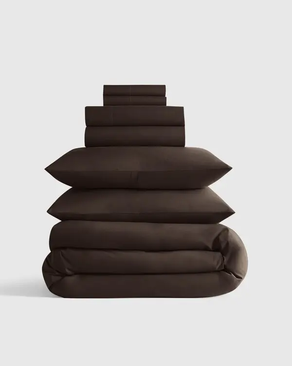 Quince Organic Crisp Percale Deluxe Bedding Bundle - Espresso