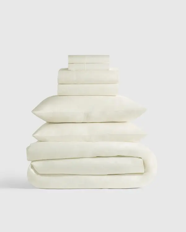 Quince Organic Crisp Percale Deluxe Bedding Bundle - Ivory