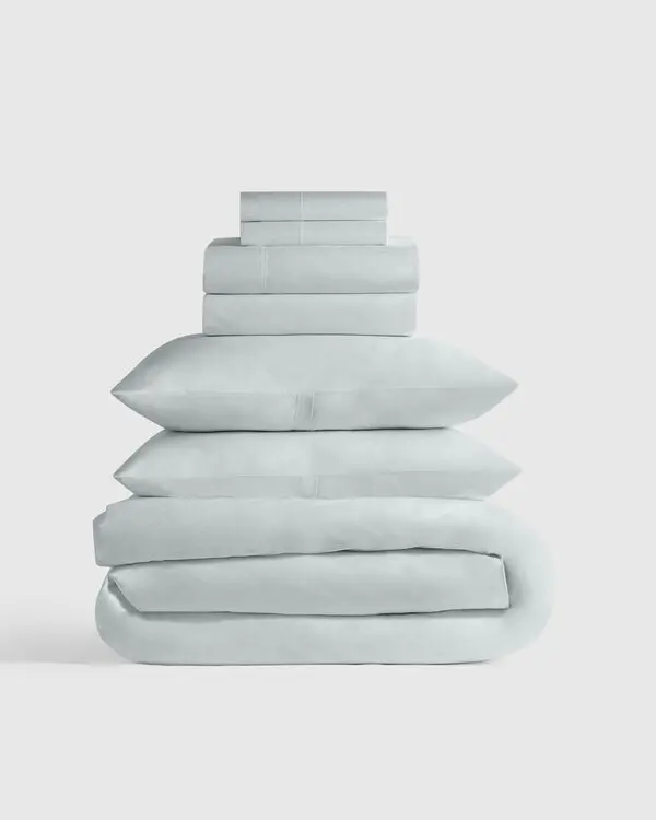 Quince Organic Crisp Percale Deluxe Bedding Bundle - Mist