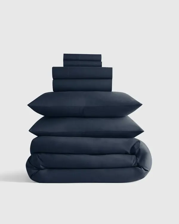 Quince Organic Crisp Percale Deluxe Bedding Bundle - Navy