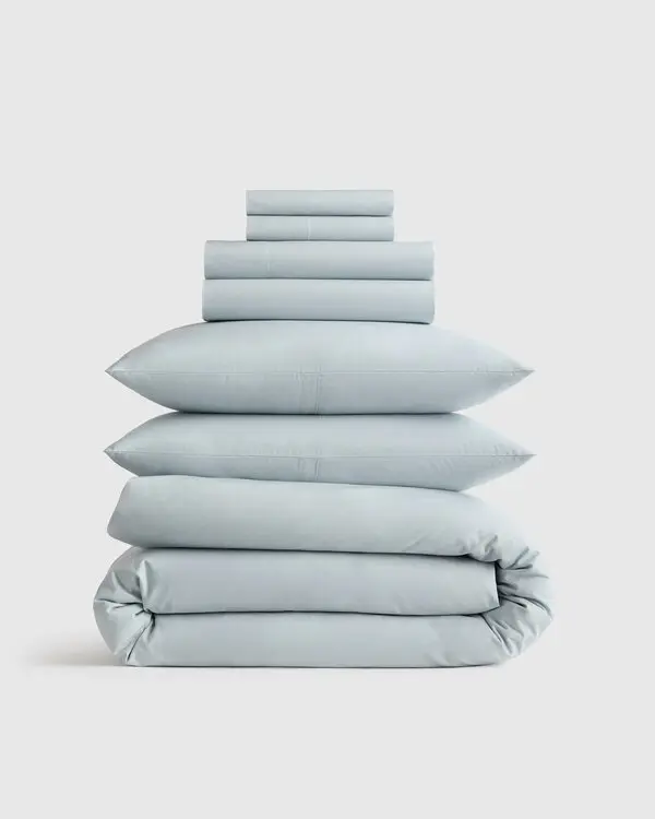 Quince Organic Crisp Percale Deluxe Bedding Bundle - Sky Blue