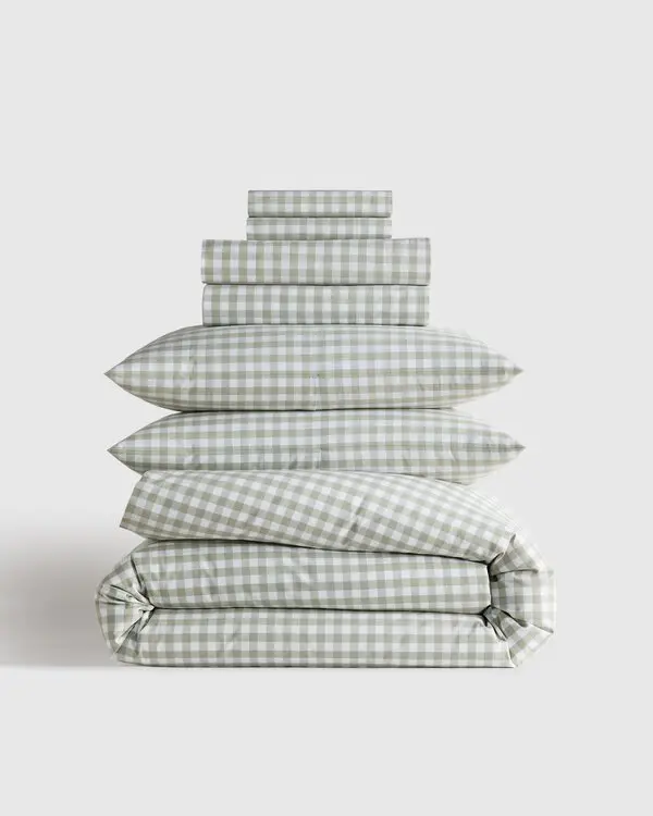 Quince Organic Crisp Percale Deluxe Bedding Bundle - Willowleaf Gingham
