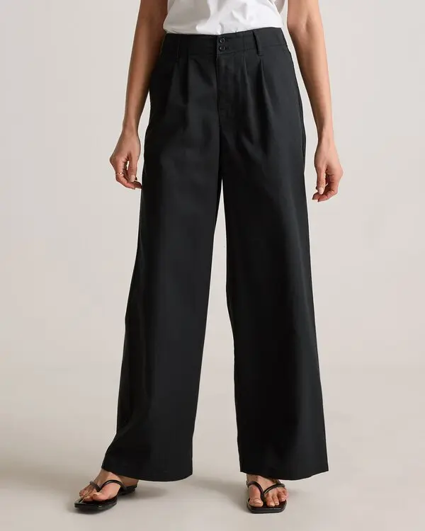Quince Drapey Twill Pleated Trouser - True Black