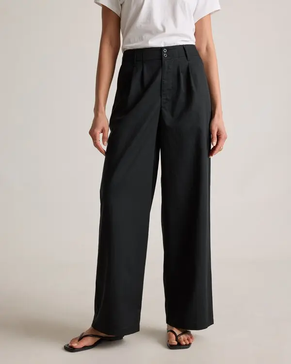 Quince Drapey Twill Pleated Trouser - True Black
