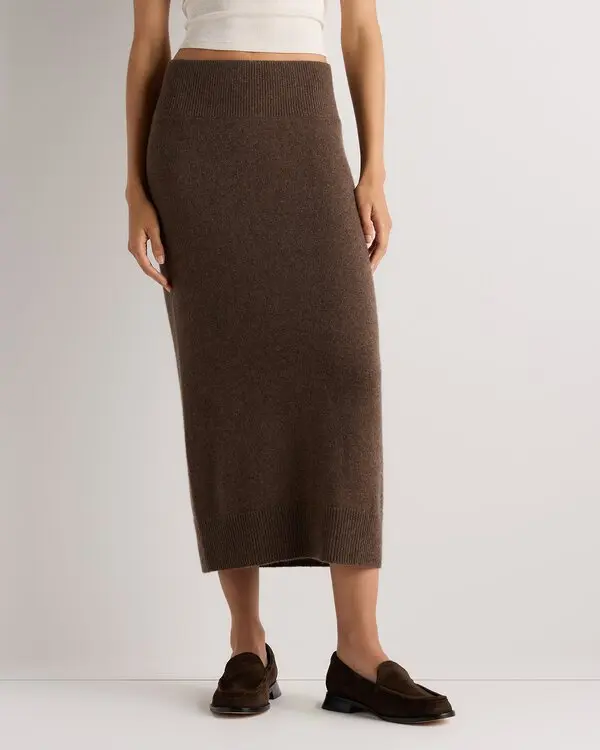 Quince Mongolian Cashmere Fitted Midi Skirt - Brown