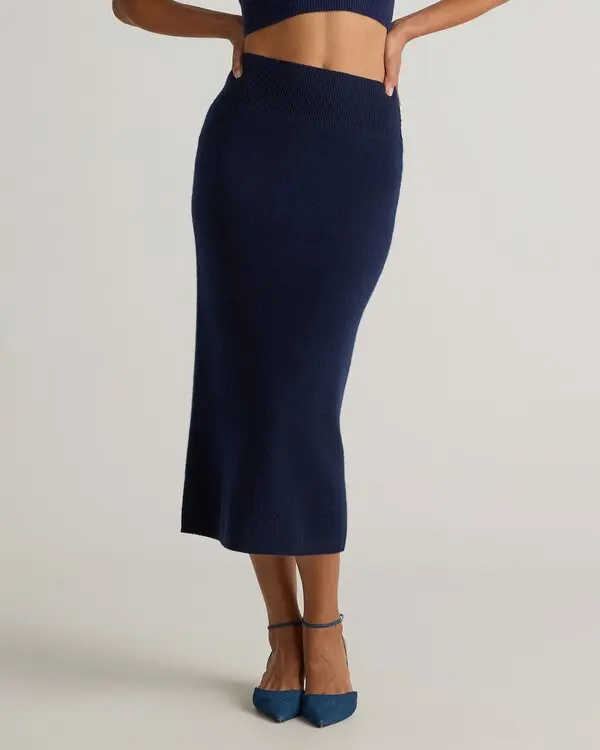 Quince Mongolian Cashmere Fitted Midi Skirt - True Navy