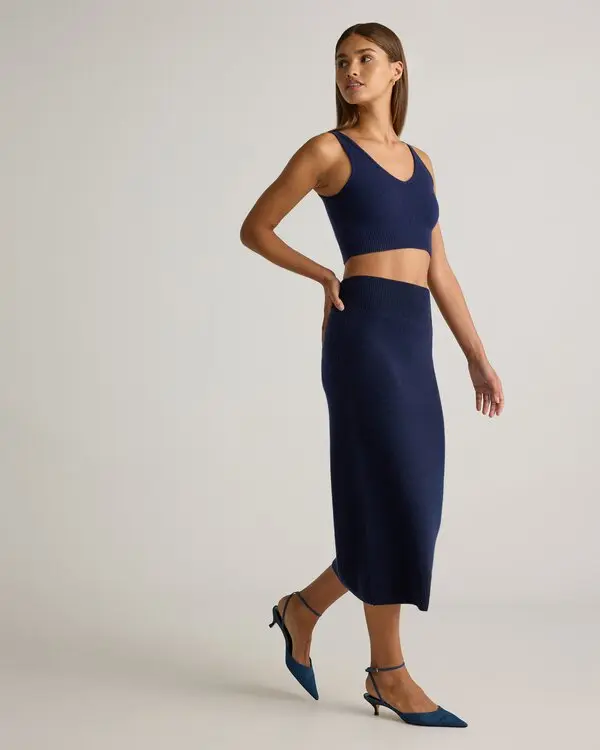 Quince Mongolian Cashmere Fitted Midi Skirt - True Navy