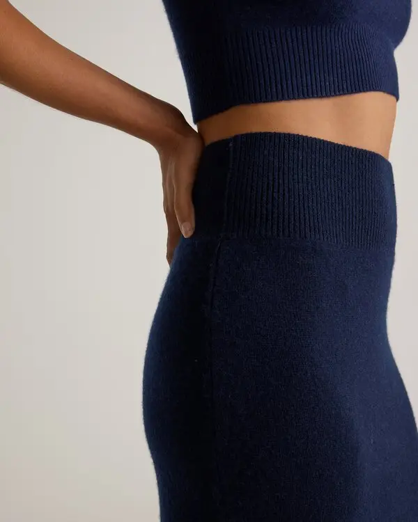 Quince Mongolian Cashmere Fitted Midi Skirt - True Navy