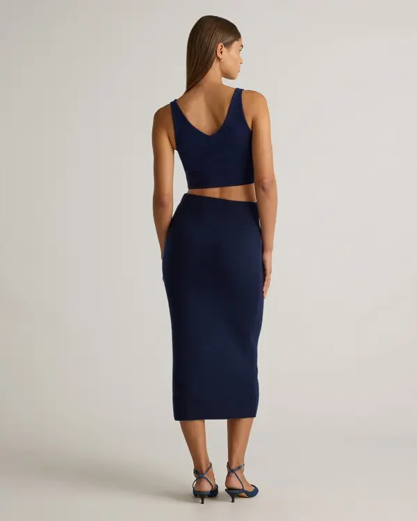 Quince Mongolian Cashmere Fitted Midi Skirt - True Navy
