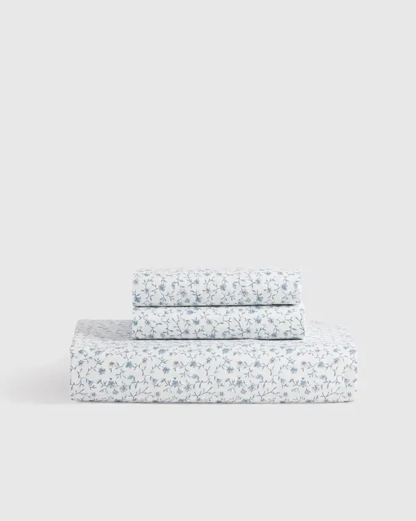 Quince Organic Crisp Percale Fitted Sheet Set - Blue Florette