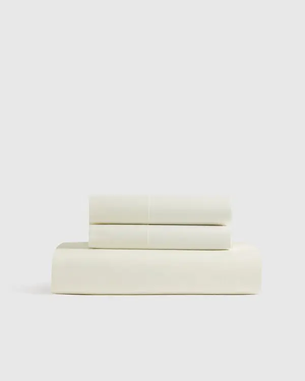 Quince Organic Crisp Percale Fitted Sheet Set - Ivory