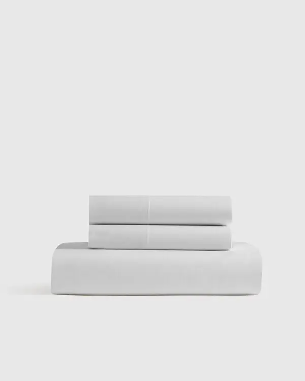 Quince Organic Crisp Percale Fitted Sheet Set - Light Grey