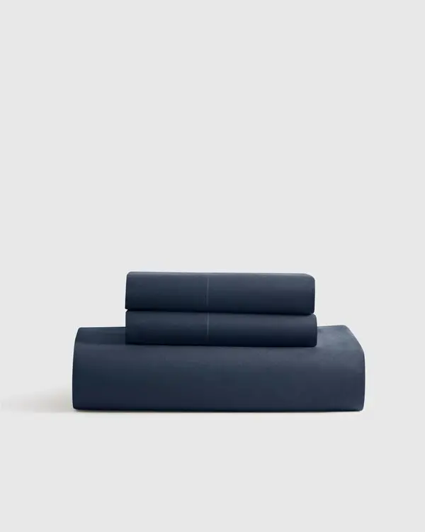 Quince Organic Crisp Percale Fitted Sheet Set - Navy