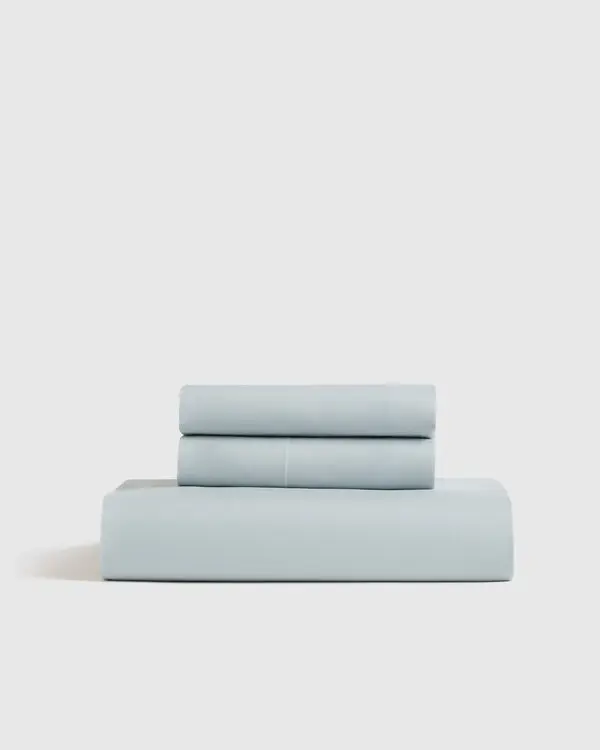 Quince Organic Crisp Percale Fitted Sheet Set - Sky Blue
