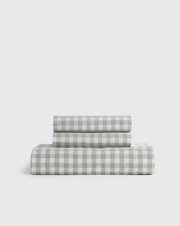 Quince Organic Crisp Percale Fitted Sheet Set - Willowleaf Gingham