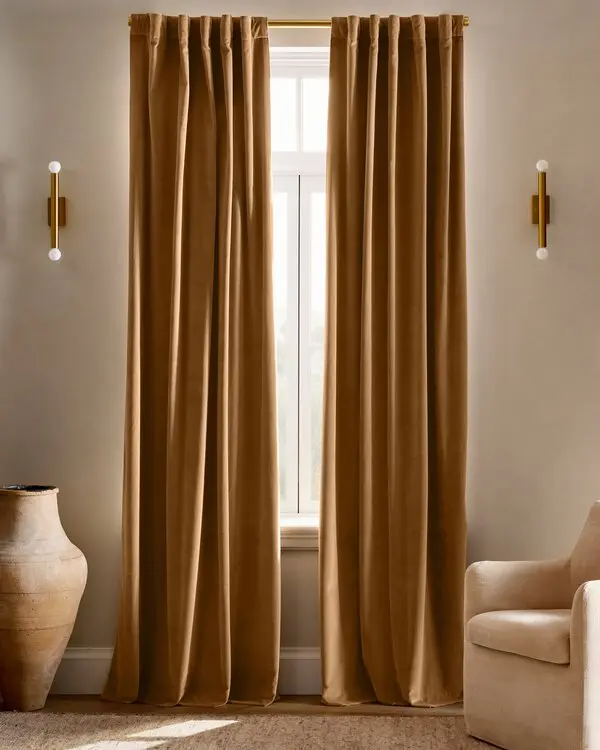 Quince Cotton Velvet Curtain Single Panel - Camel