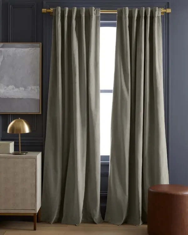 Quince Cotton Velvet Curtain Single Panel - Light Grey
