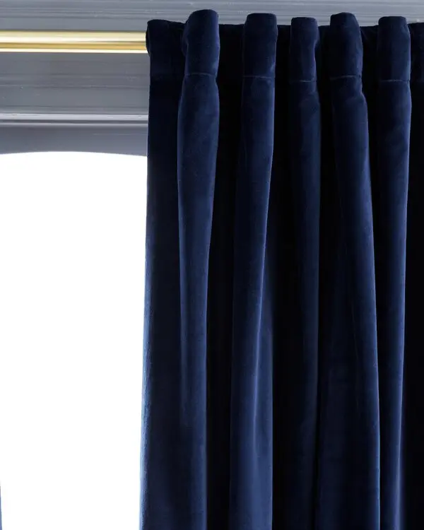 Quince Cotton Velvet Curtain Single Panel - Navy